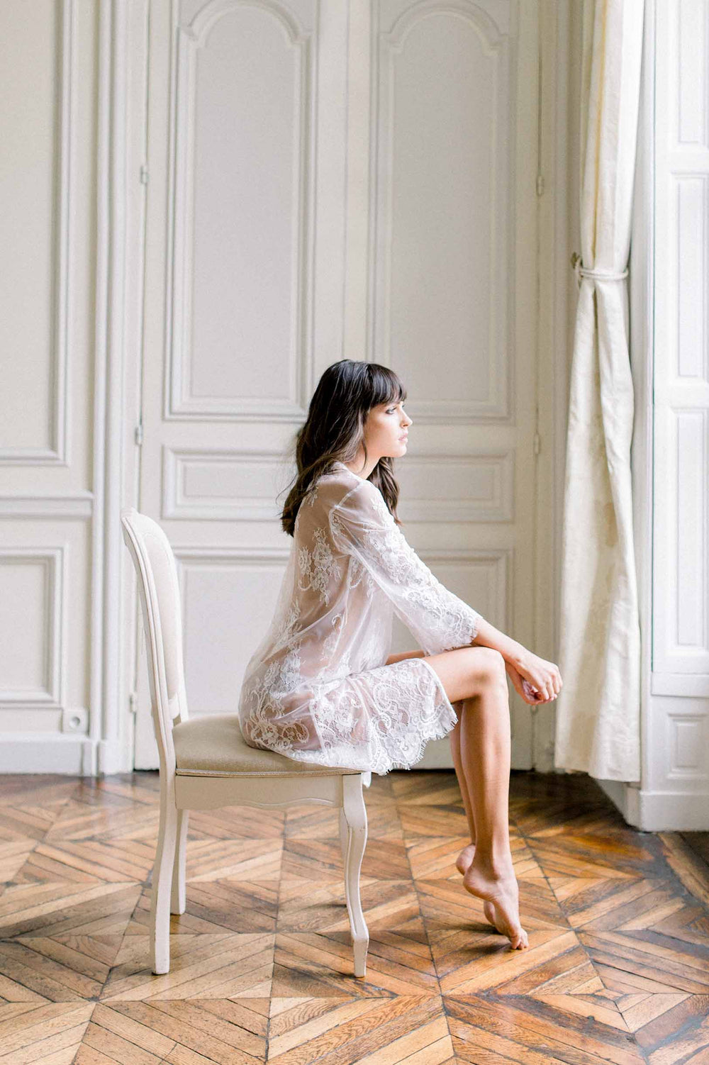 Boudoir Bridal Lace Robe in Ivory