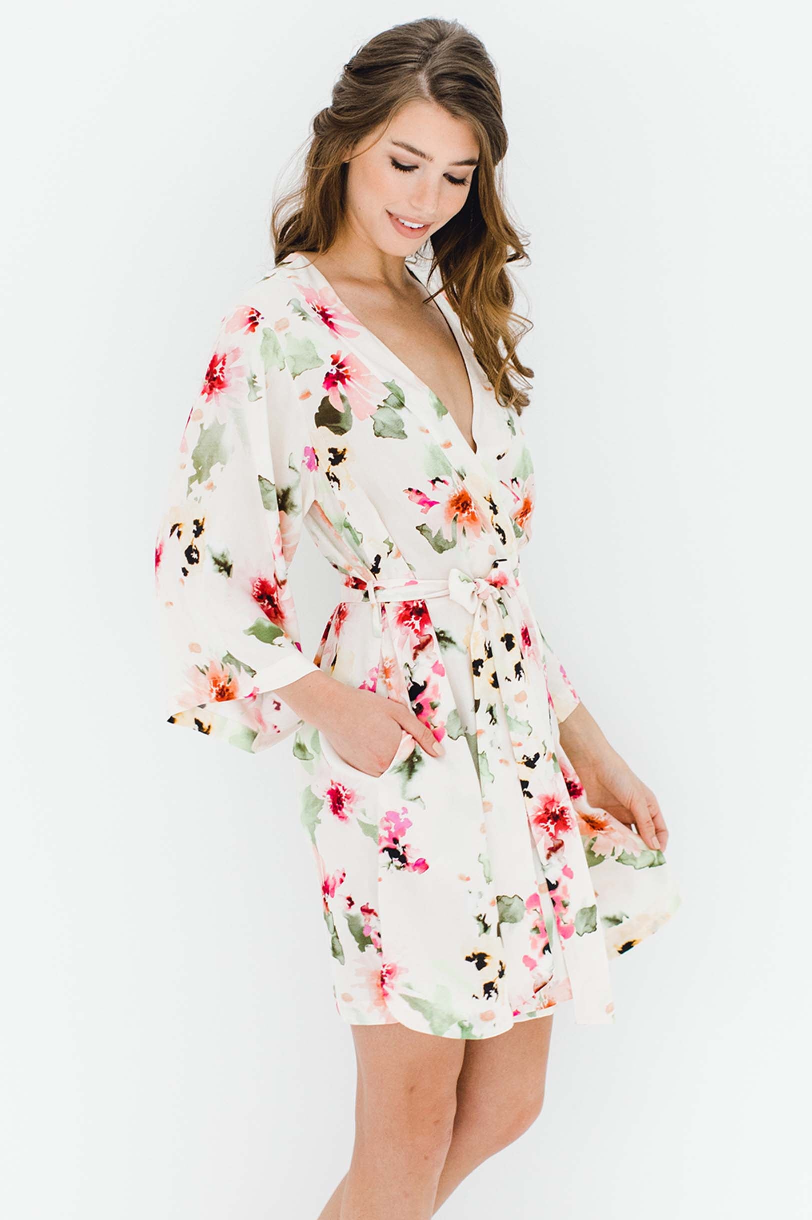 Watercolor Dreams Floral print Bridesmaids Robes Bridal party Kimono R ...